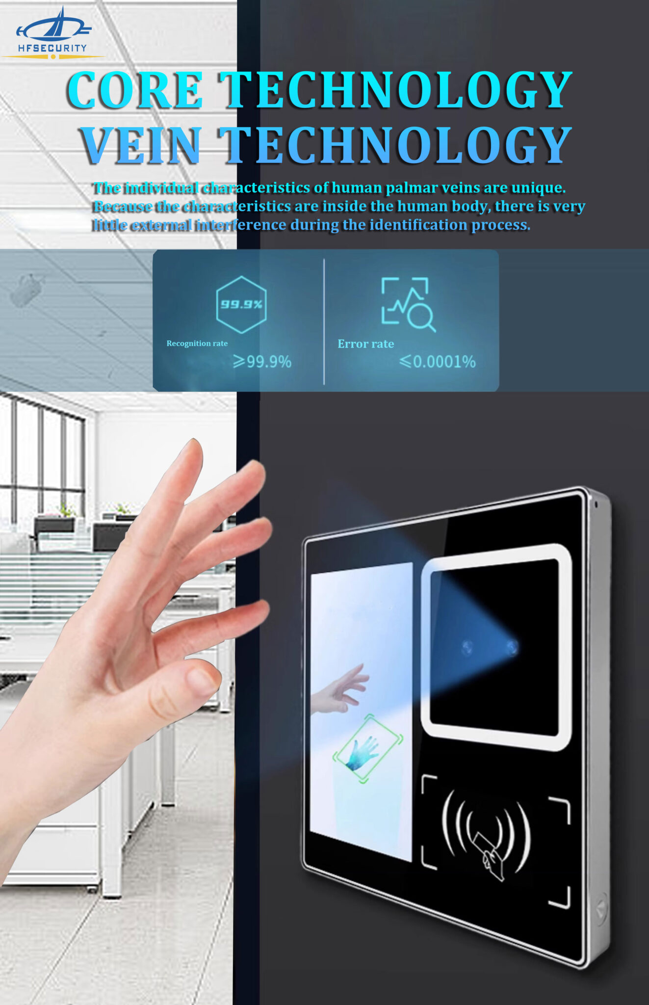 FR05P Palm Vein Face Access Control - HFSecurity biometric solution